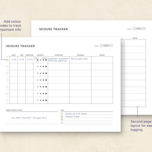 Printable Seizure Tracker Set, Symptom Tracker, Medical Planner ...