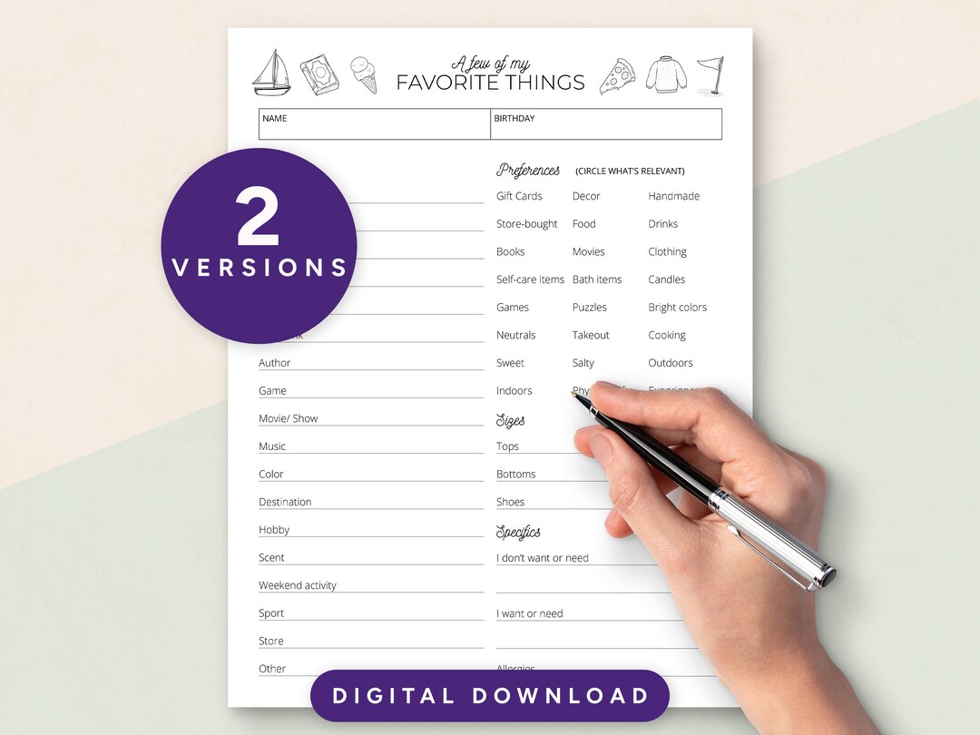 Favorite Things List Printable, Get to Know You, All About My Teacher ...