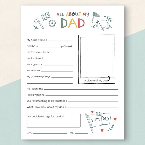 Fathers Day Questionnaire Etsy