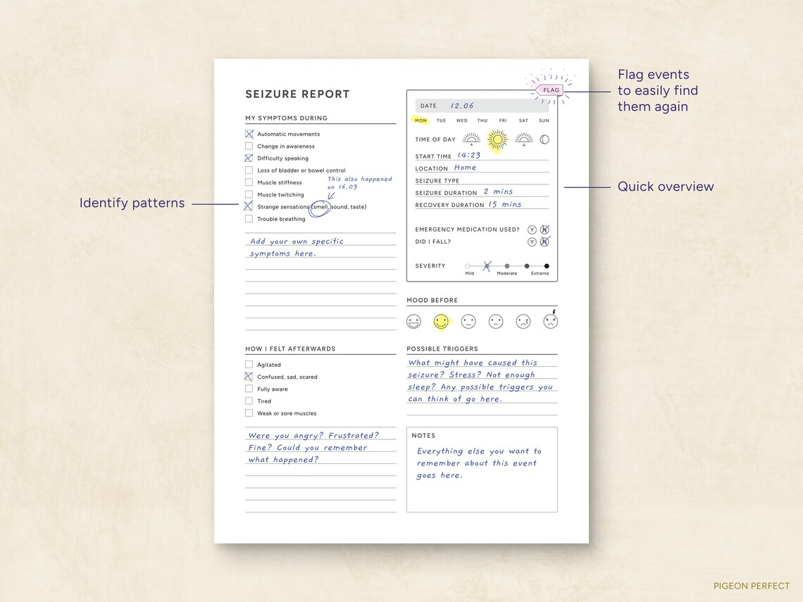 Printable Seizure Tracker Set, Symptom Tracker, Medical Planner ...