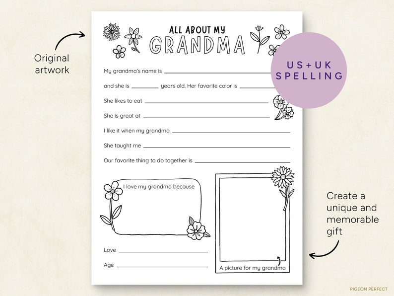 All About My Grandma, Mother's Day Gift, Grandparent's Day Gift From ...