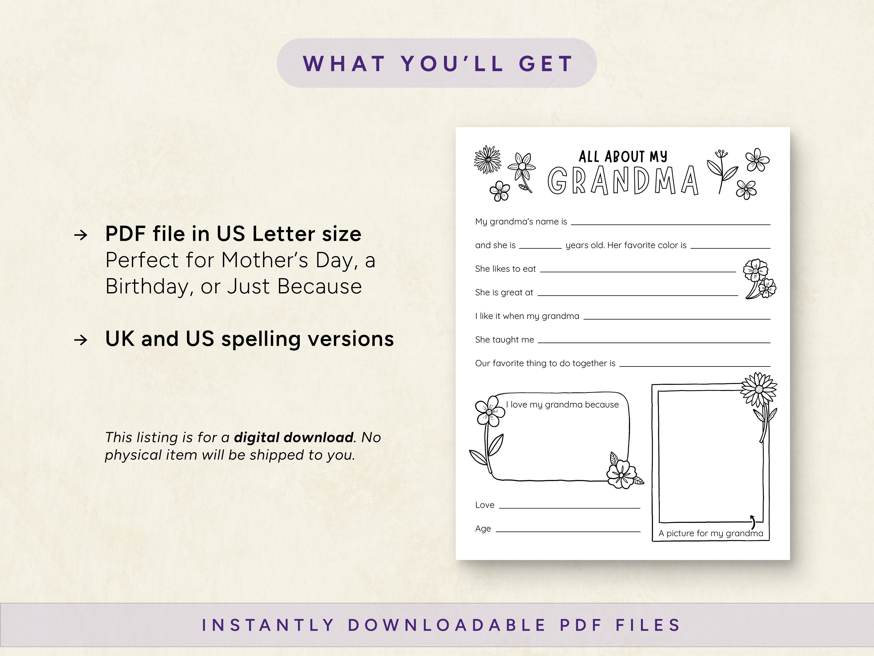 All About My Grandma, Mother's Day Gift, Grandparent's Day Gift From ...