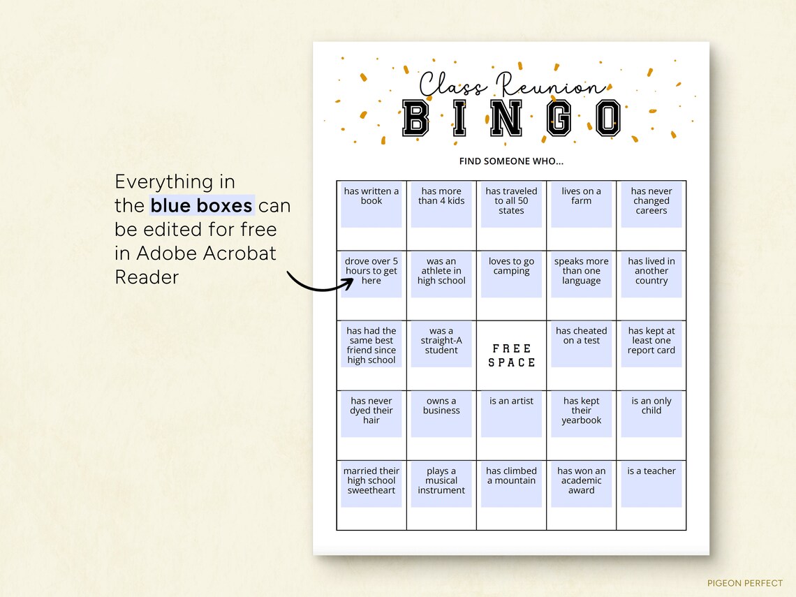 Class Reunion Bingo Game, High School Reunion Bingo, Editable Find the ...