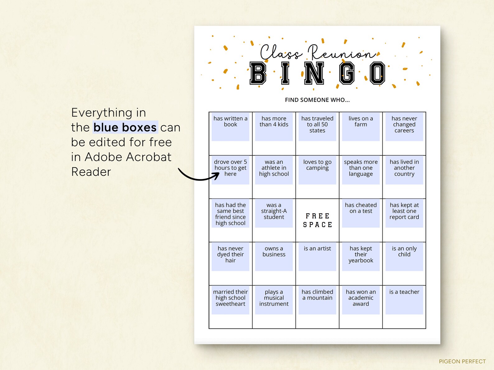 Class Reunion Bingo Game, High School Reunion Bingo, Editable Find the ...