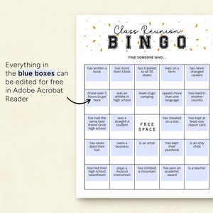 Class Reunion Bingo Game, High School Reunion Bingo, Editable Find the ...