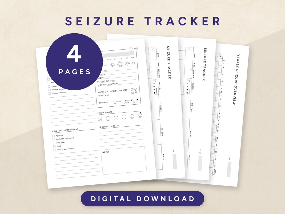 Printable Seizure Tracker Set, Symptom Tracker, Medical Planner ...