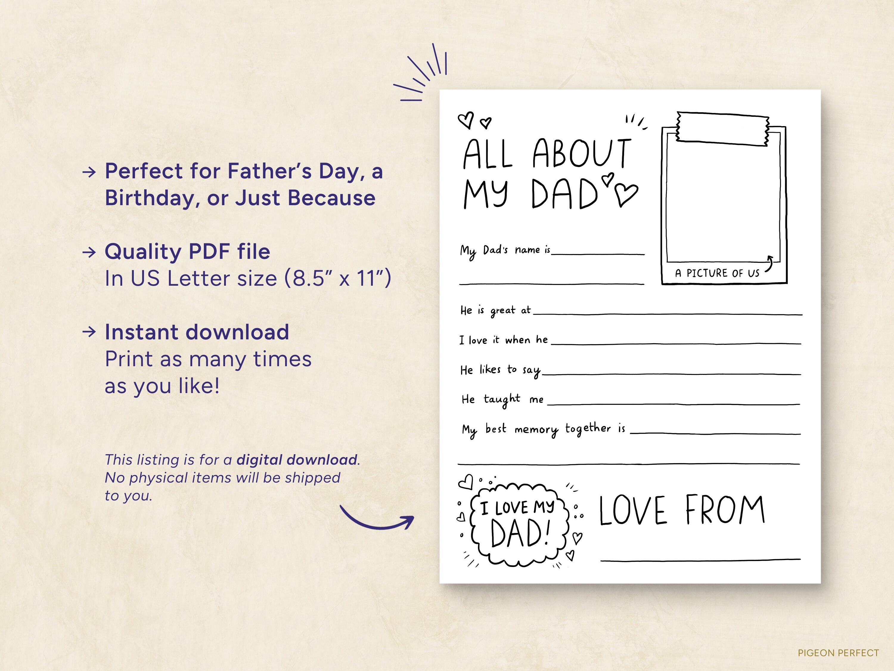 All About My Dad Printable, DIY Father’s Day Gift From Kids, Instant ...