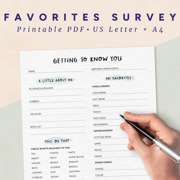 Printable All About Me Survey, Employee Favorites List, Instant ...