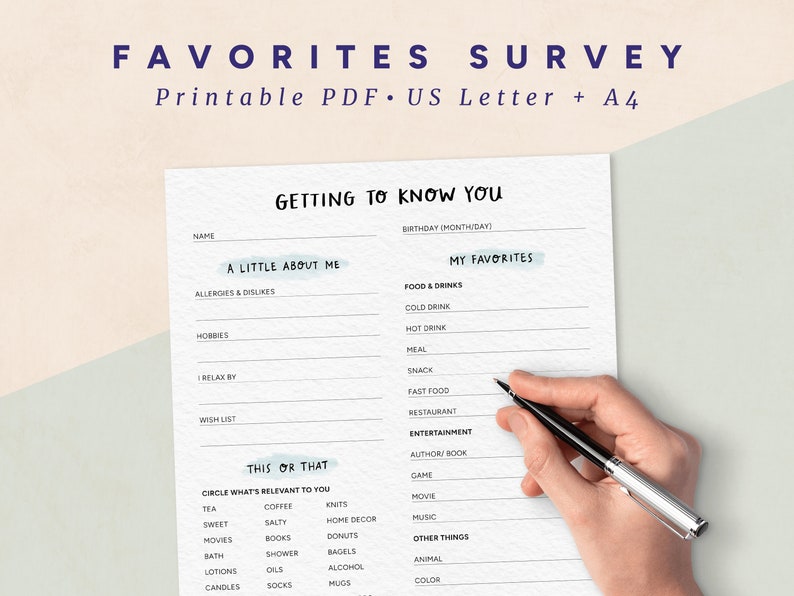 Getting to Know You Printable Questionnaire, Employee Favorites List ...