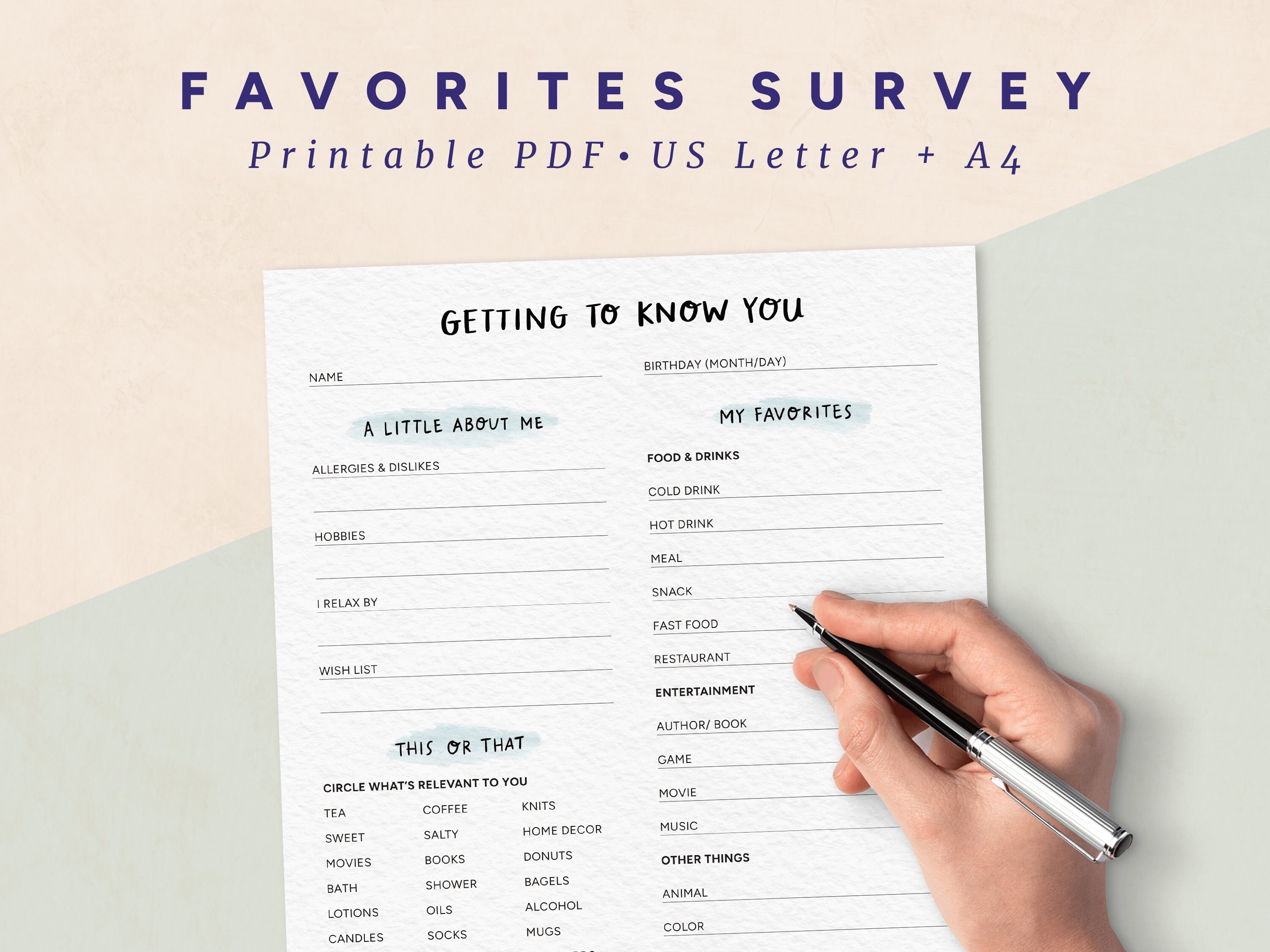 Getting to Know You Printable Questionnaire, Employee Favorites List ...
