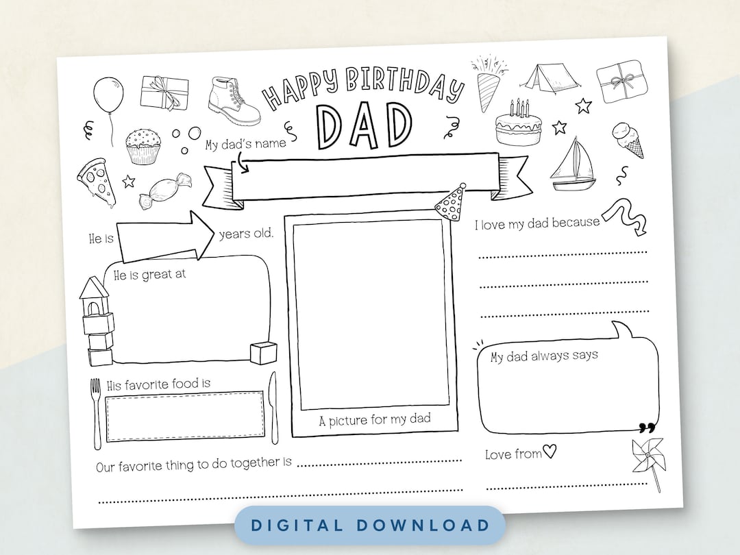 Happy Birthday Dad Coloring Page, All About My Dad, Happy Birthday Dad ...
