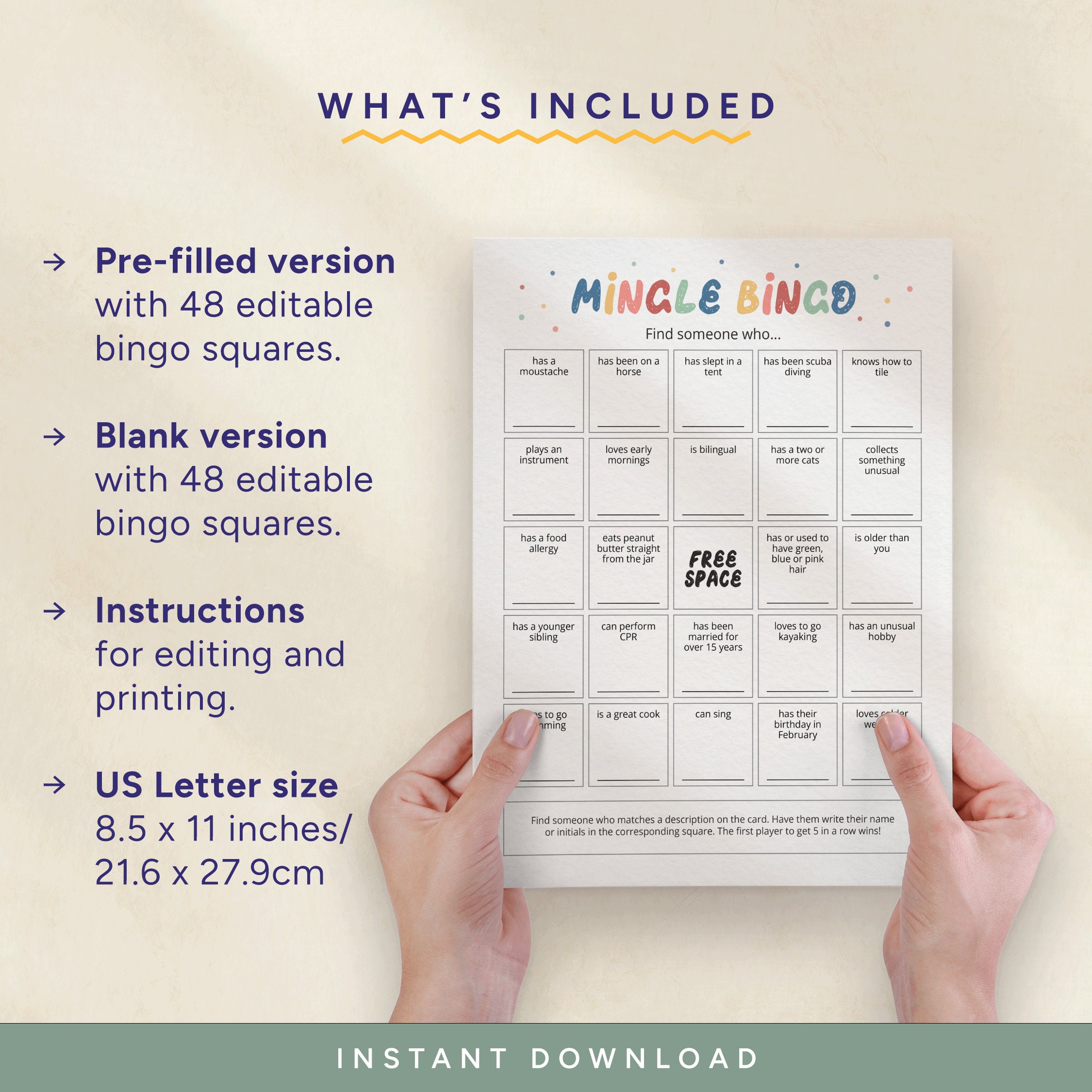 Mingle Bingo, Find the Guest Bingo, Get to Know You Bingo, Find Someone ...