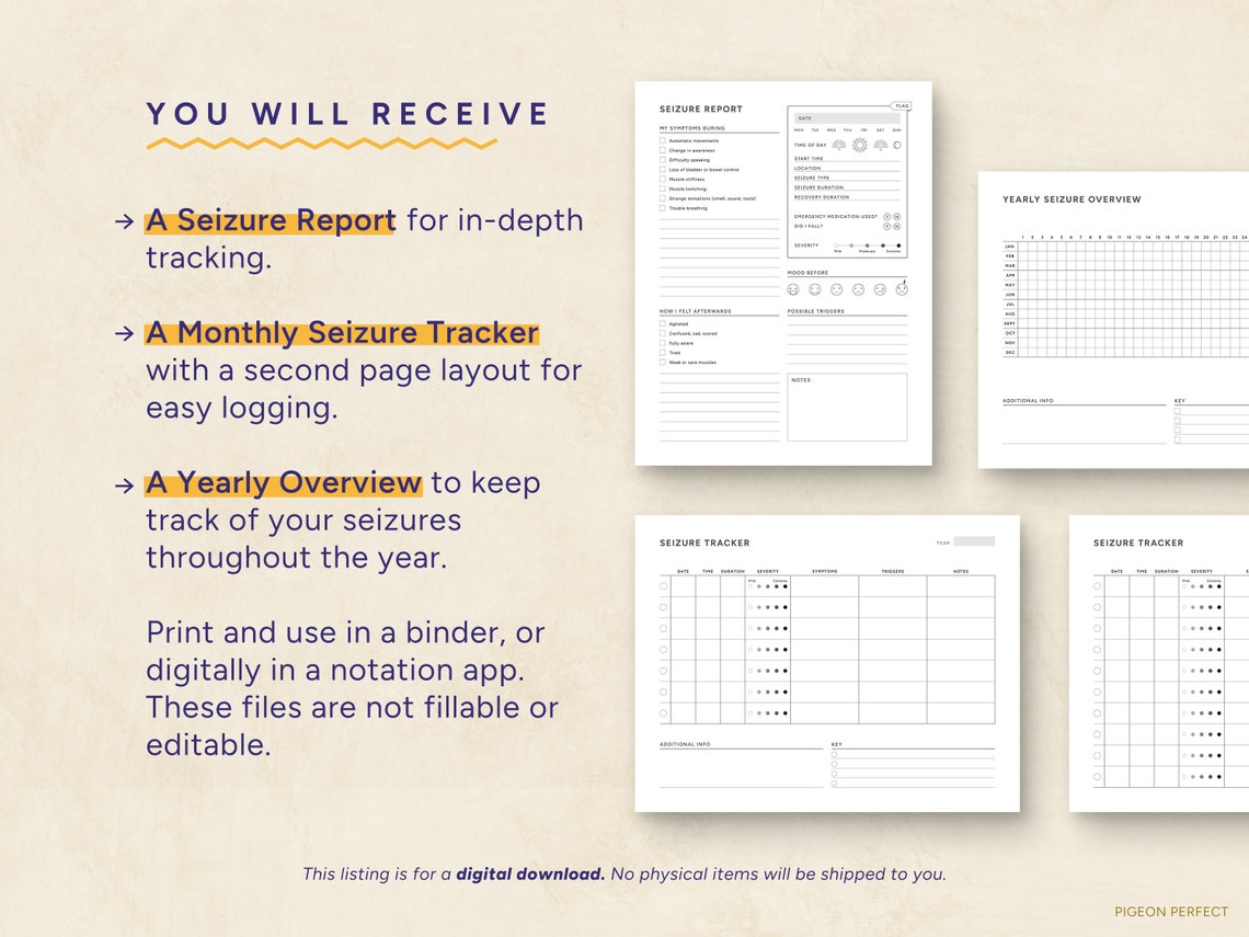 Printable Seizure Tracker Set, Symptom Tracker, Medical Planner ...