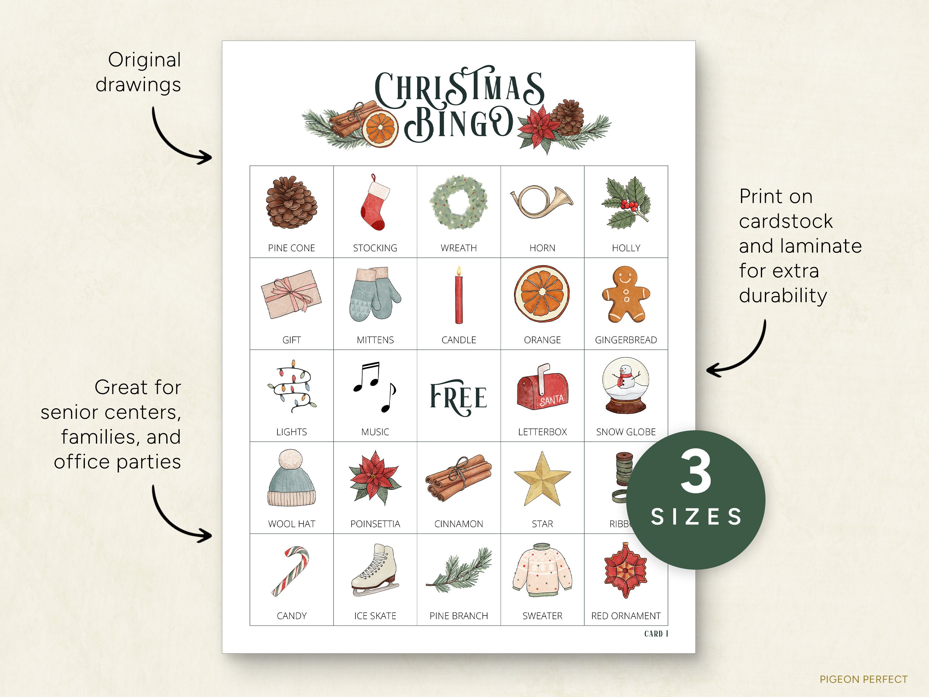 Printable Christmas Bingo for 50, Holiday Bingo, Christmas Party Game ...