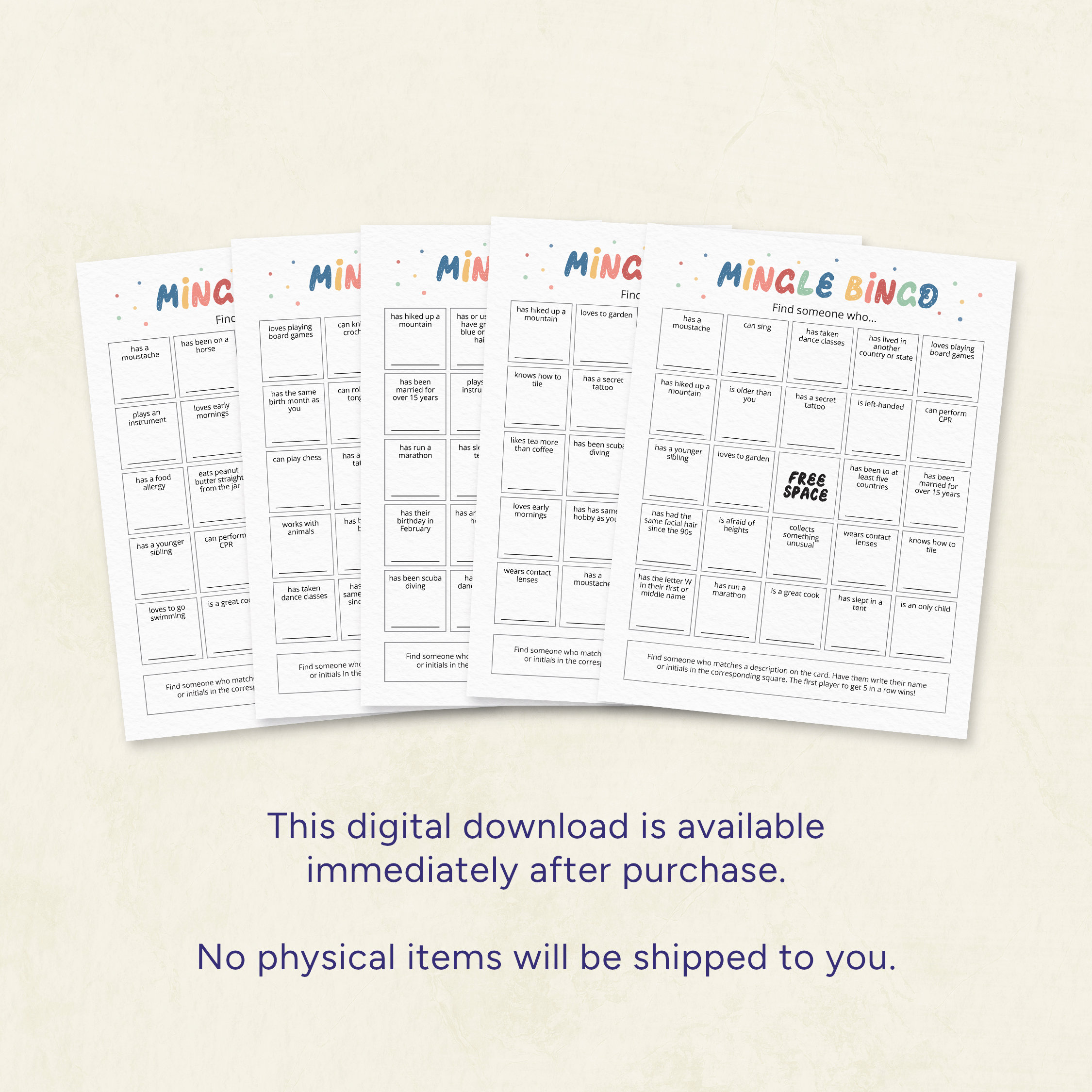 Mingle Bingo, Find the Guest Bingo, Get to Know You Bingo, Find Someone ...