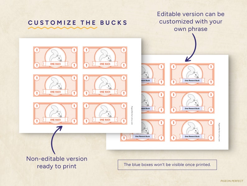 Editable Kids Reward Bucks, Printable Play Money, Mom Bucks, Reward ...