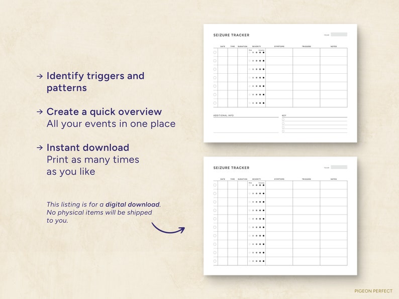 Printable Monthly Seizure Tracker, Seizure Diary, Symptom Tracker ...