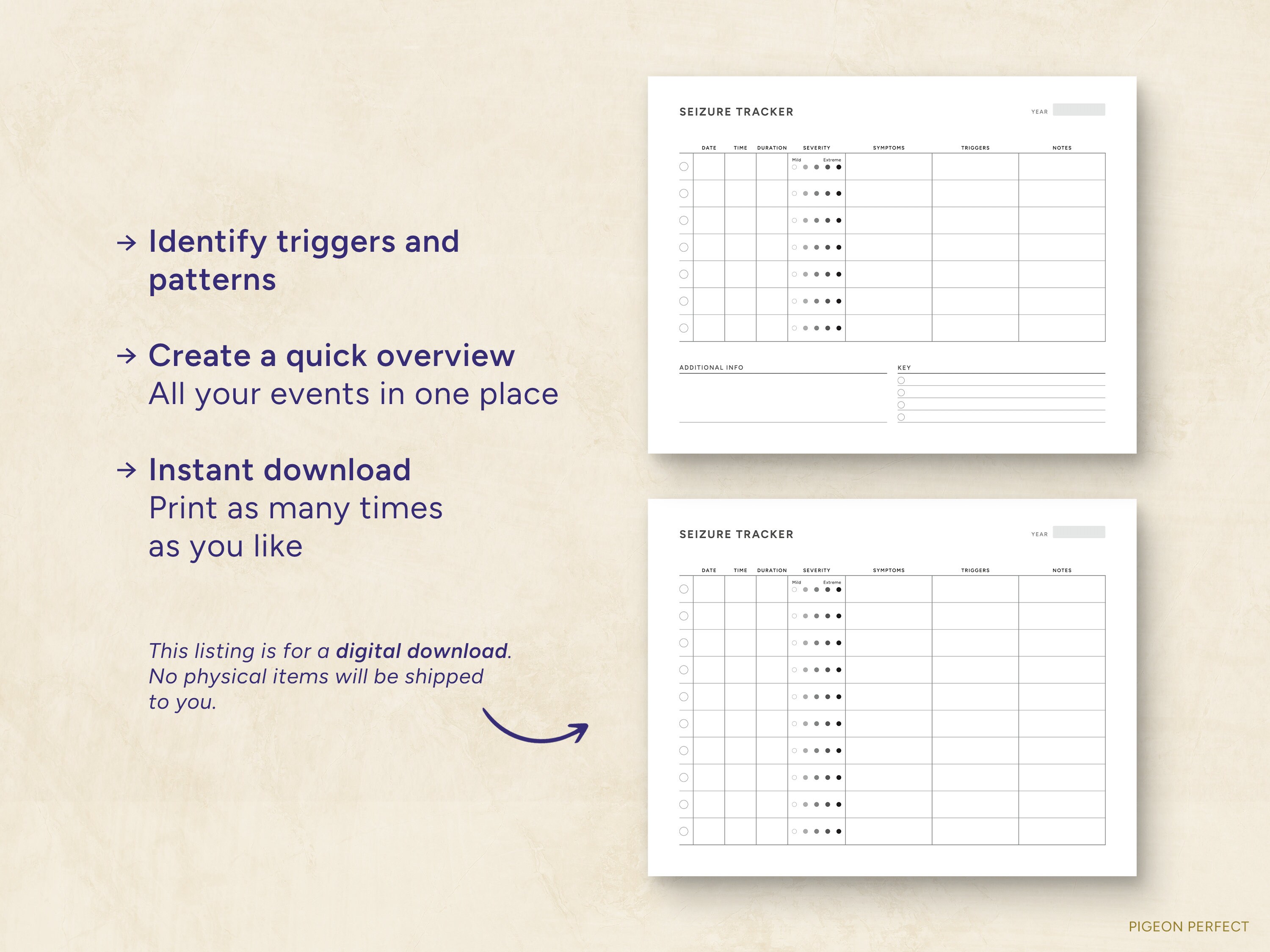 Printable Monthly Seizure Tracker, Seizure Diary, Symptom Tracker ...