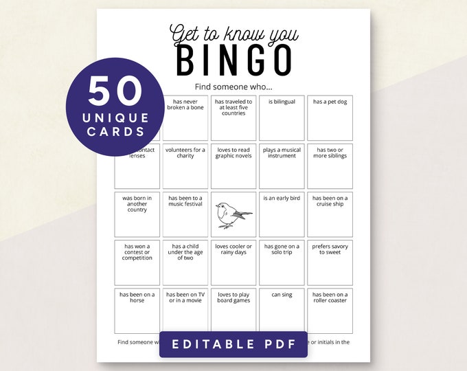 Editable Get to Know You Bingo, Find the Guest Bingo, Office Bingo ...