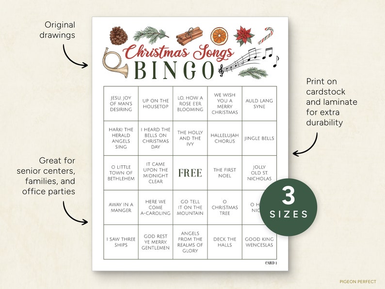 Christmas Song Bingo, 30 Printable Christmas Music Bingo Cards for ...