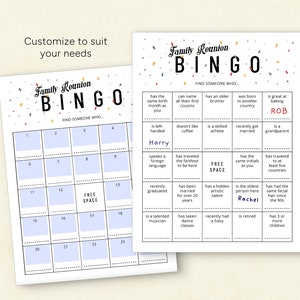 Editable Family Reunion Bingo Game, Get to Know You Bingo, Find the ...