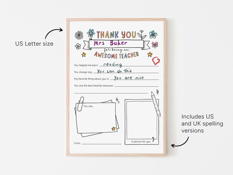 Teacher Appreciation Gift, All About My Teacher Printable, Teacher ...