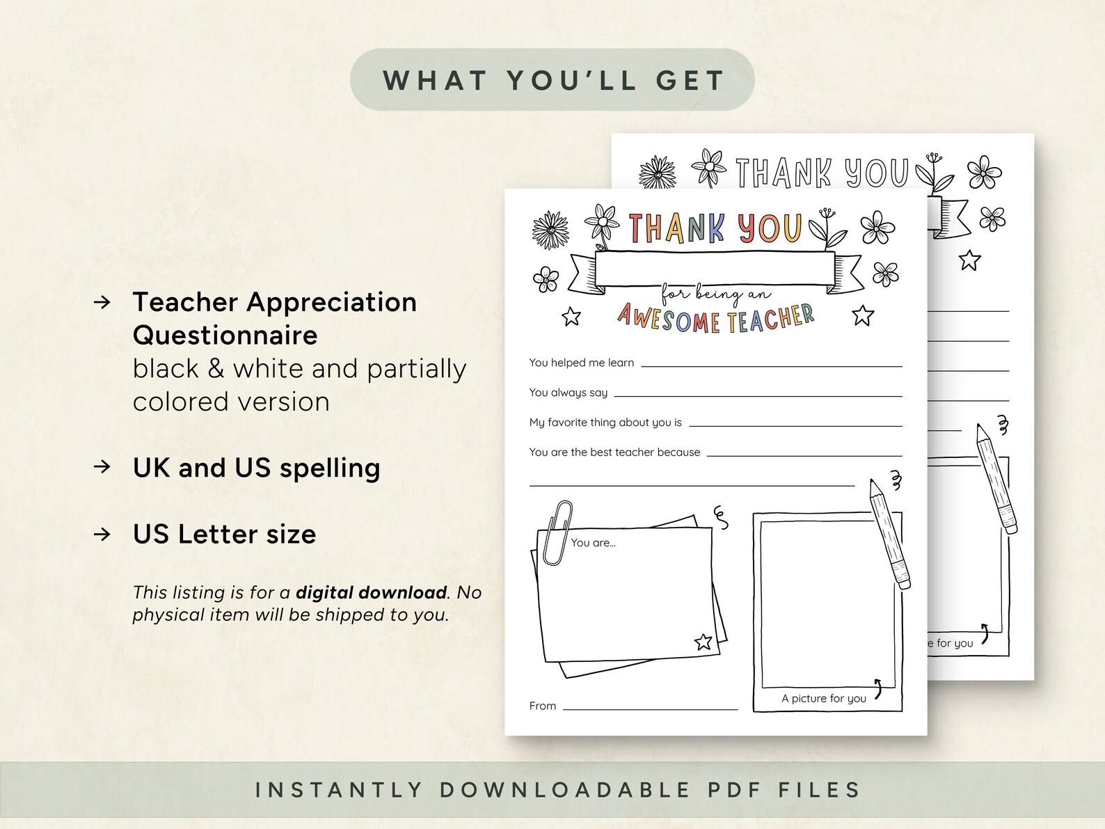 Teacher Appreciation Gift, All About My Teacher Printable, Teacher ...