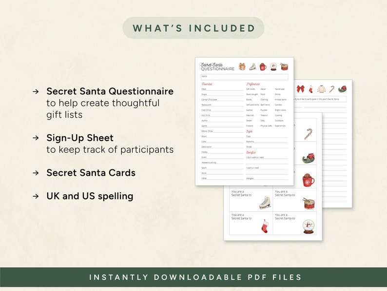 Secret Santa Questionnaire for Coworkers, Printable Secret Santa Form ...