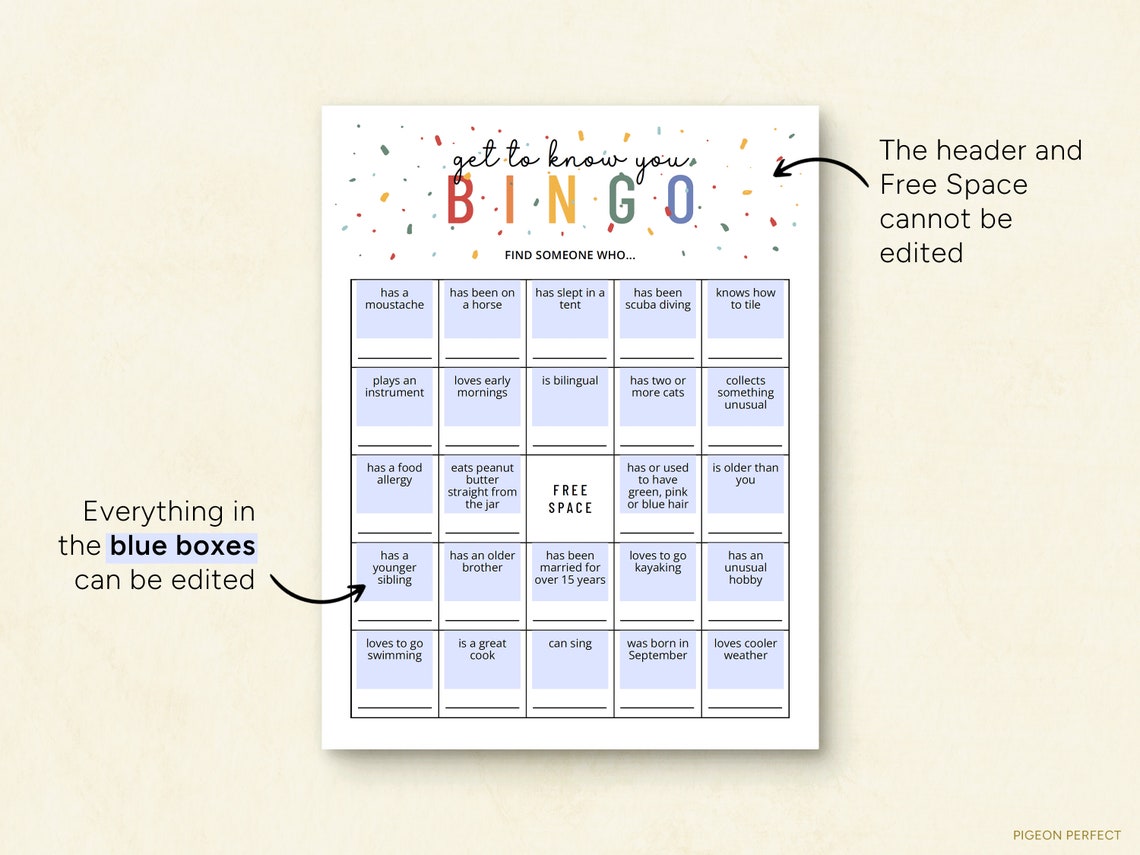 Editable Get to Know You Bingo, Find the Guest Bingo, Coworker Bingo ...