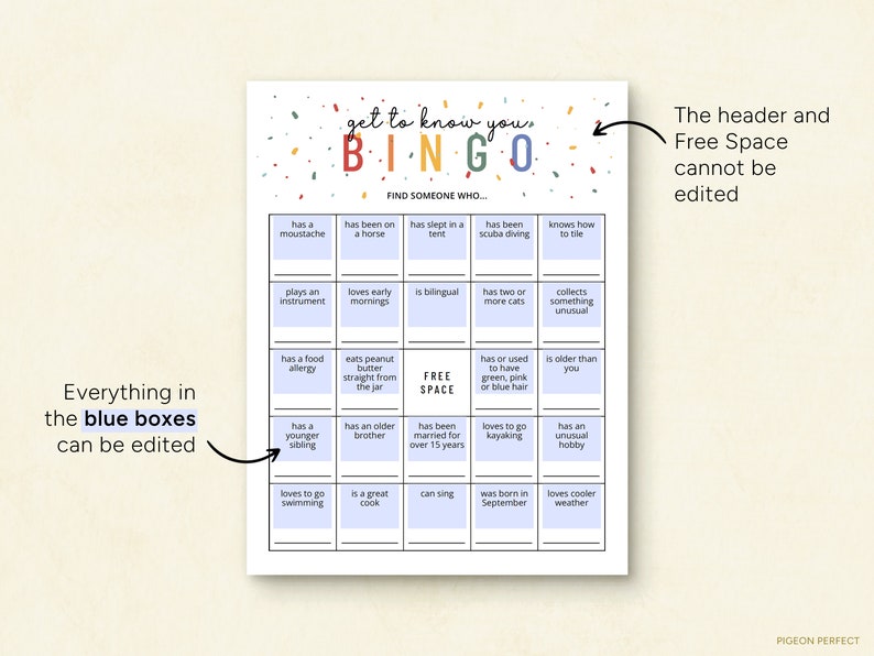 Editable Get to Know You Bingo, Find the Guest Bingo, Coworker Bingo ...
