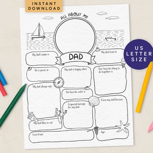 Father's Day Questionnaire, All About My Dad Printable for Dad, Bonus ...