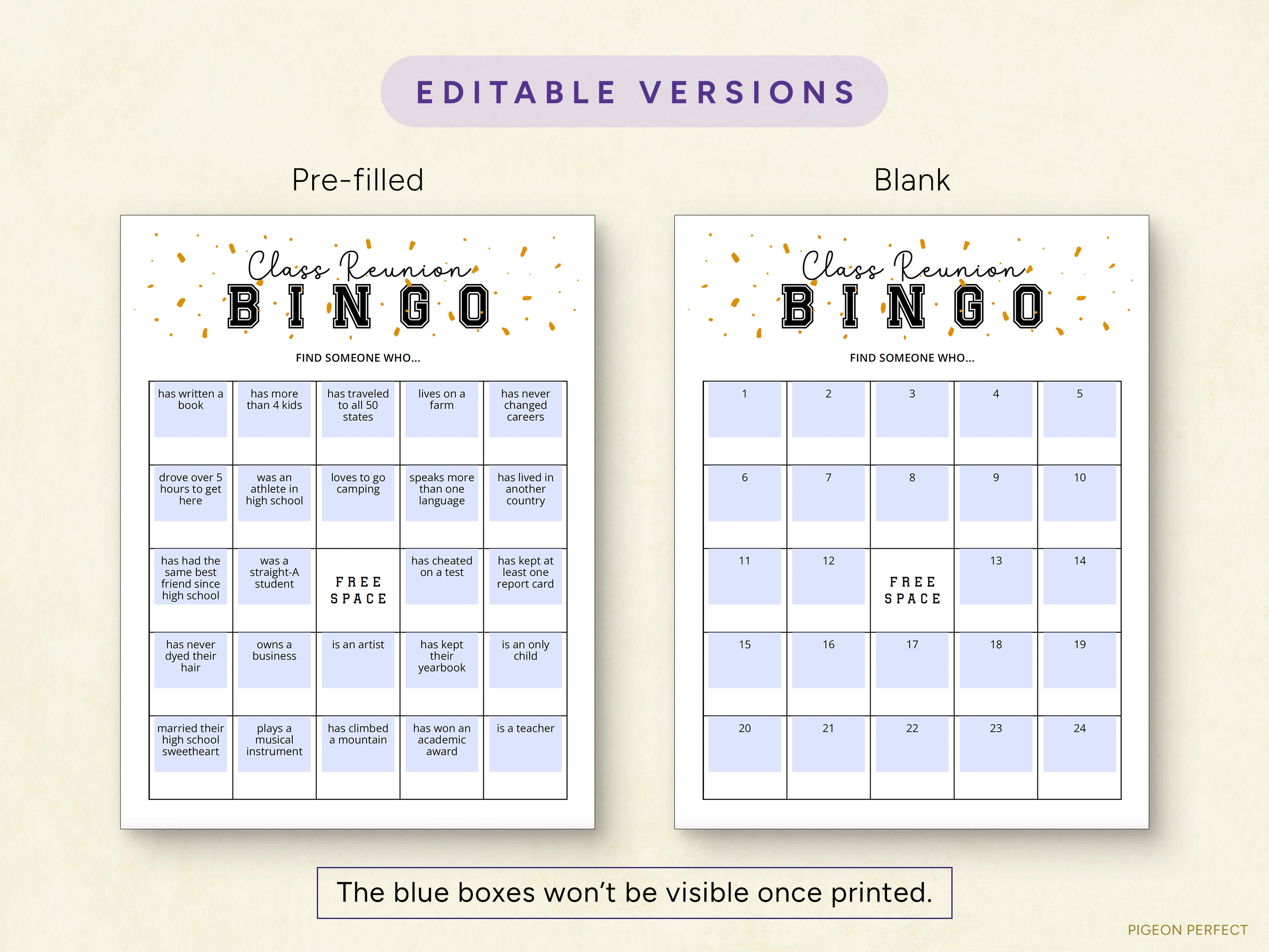 Class Reunion Bingo Game, High School Reunion Bingo, Editable Find the ...