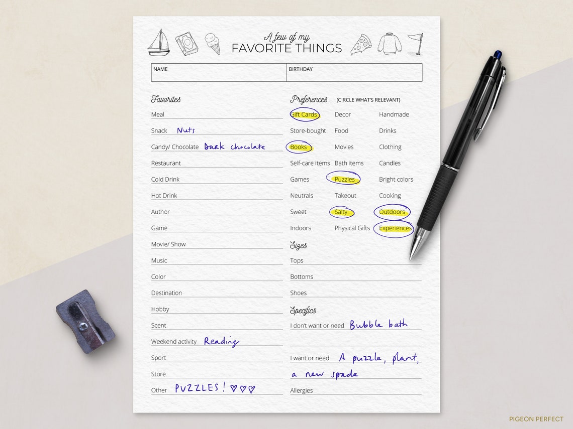 Favorite Things List Printable, Get to Know You, All About My Teacher ...