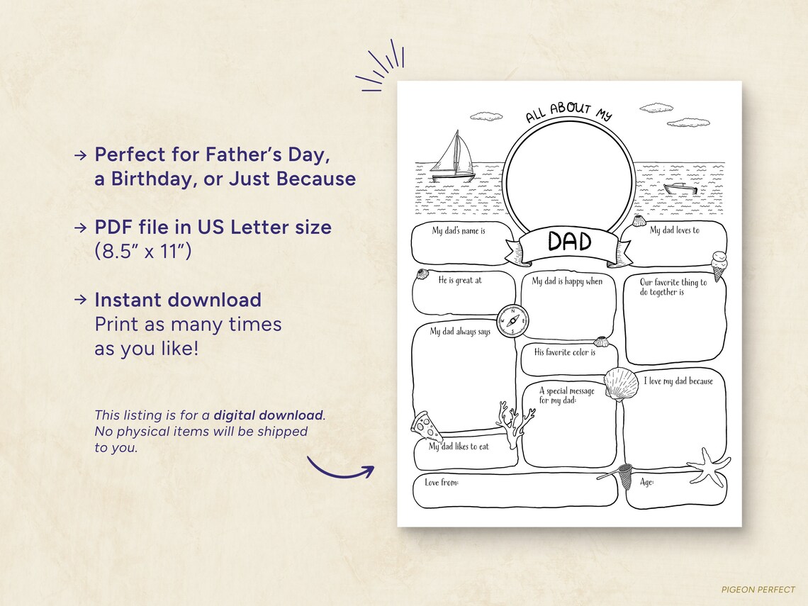 Father's Day Questionnaire, All About My Dad Printable for Dad, Bonus ...