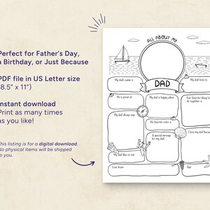 Father's Day Questionnaire, All About My Dad Printable for Dad, Bonus ...