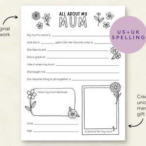 All About My Mom, Mother's Day Gift, All About My Mum, All About My ...