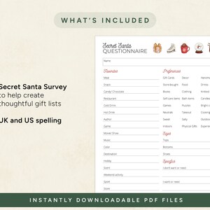 Printable Gift Exchange Form, Secret Santa Questionnaire for Coworkers ...