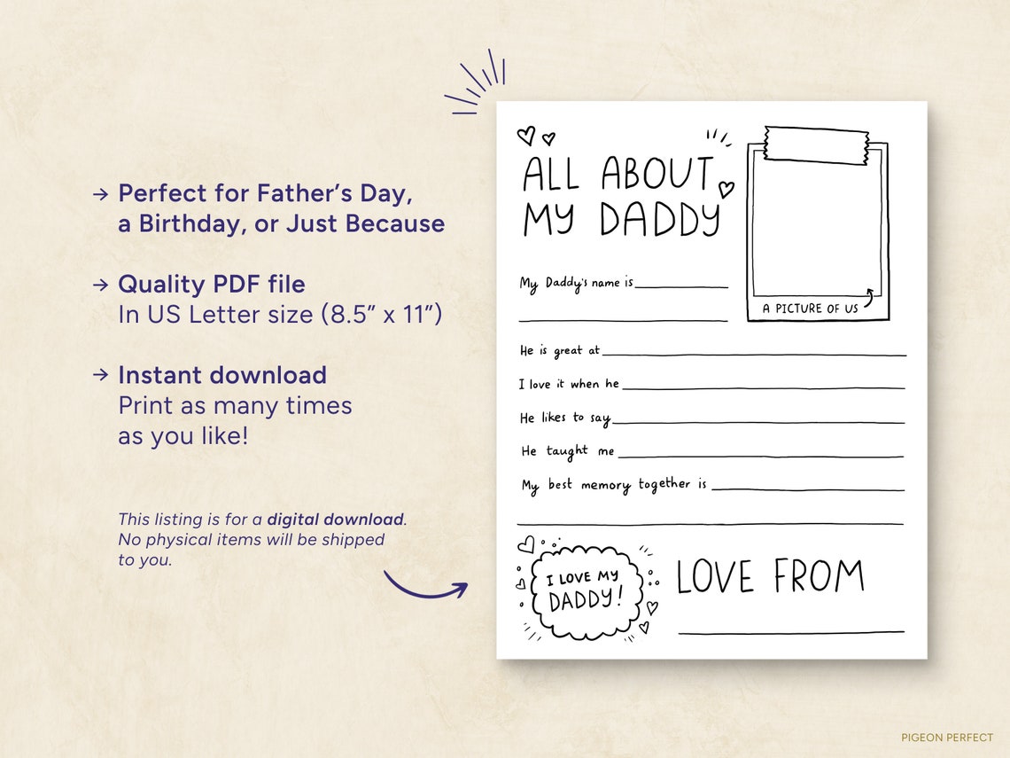 All About My Daddy Printable Fill in the Blank Fathers Day - Etsy