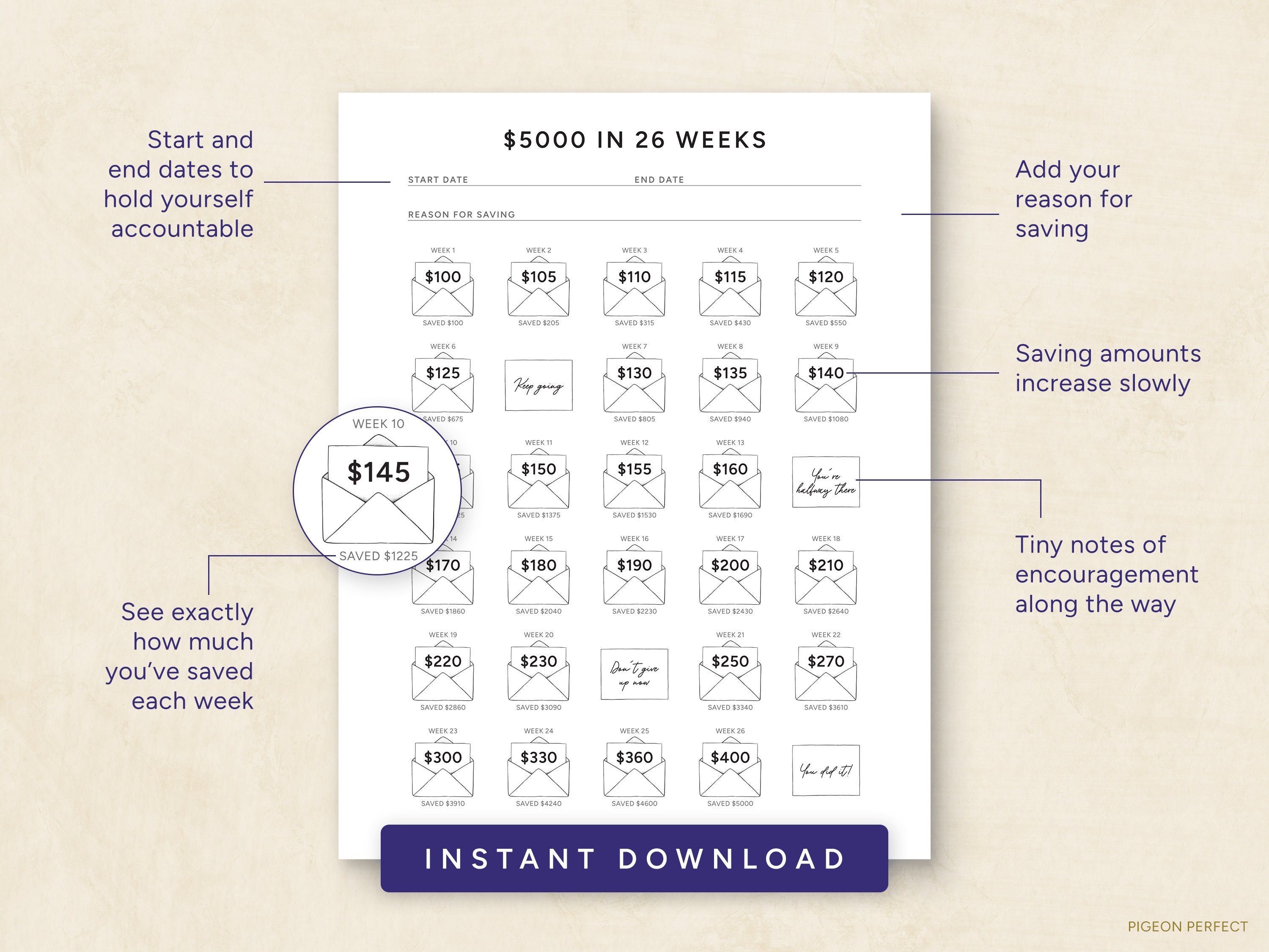 5k Savings Challenge Printable, Save 5000 in 26 Weeks, Bi-weekly ...