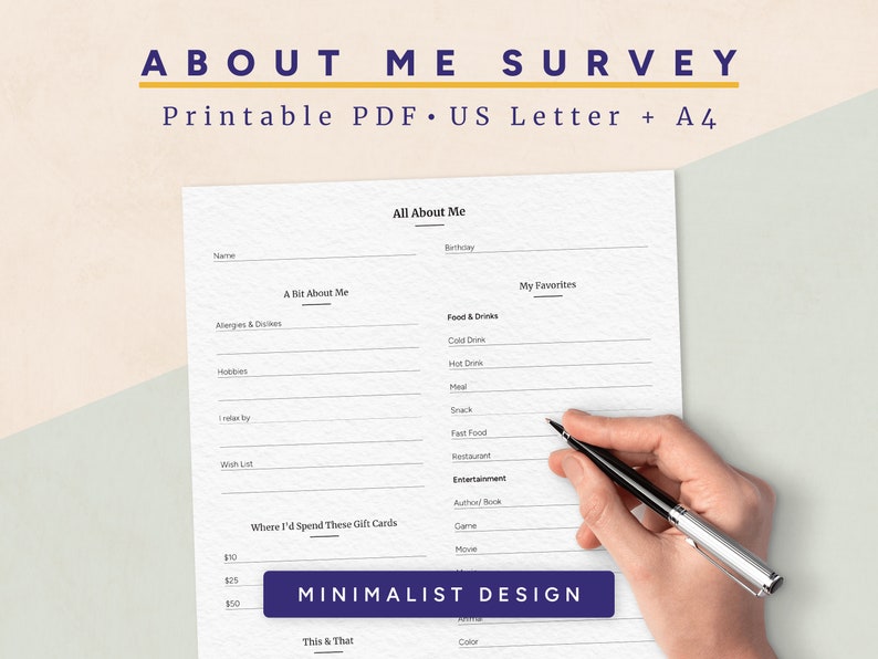 Printable All About Me Survey, Employee Favorites List, Instant ...