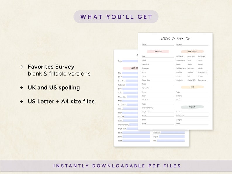 Getting to Know You, Favorite Things Survey, Teacher Survey, Coworker ...
