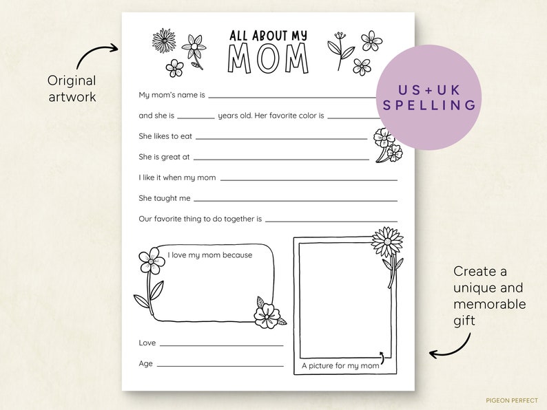 All About My Mom Printable, Mother's Day Gift, Mother's Day ...