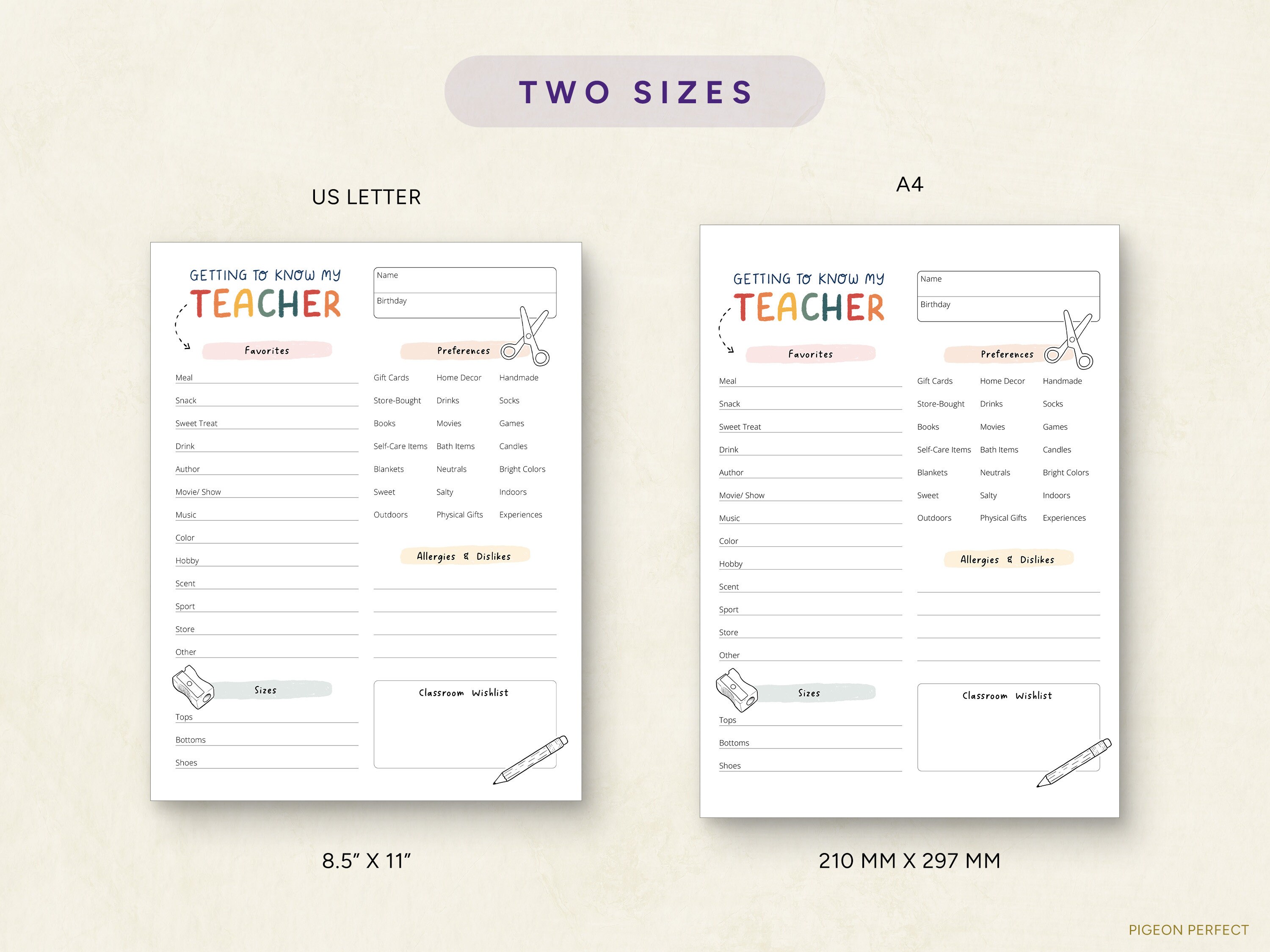Teacher Favorite Things Printable, All About My Teacher, Teacher Survey ...