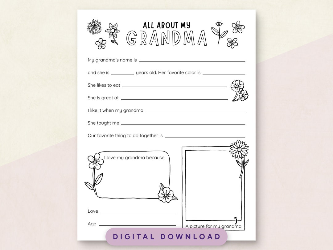 All About My Grandma, Mother's Day Gift, Grandparent's Day Gift From ...