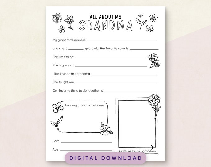 All About My Grandma, Mother's Day Gift, Grandparent's Day Gift From ...
