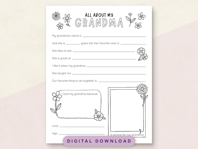 All About My Grandma, Mother's Day Gift, Grandparent's Day Gift From ...