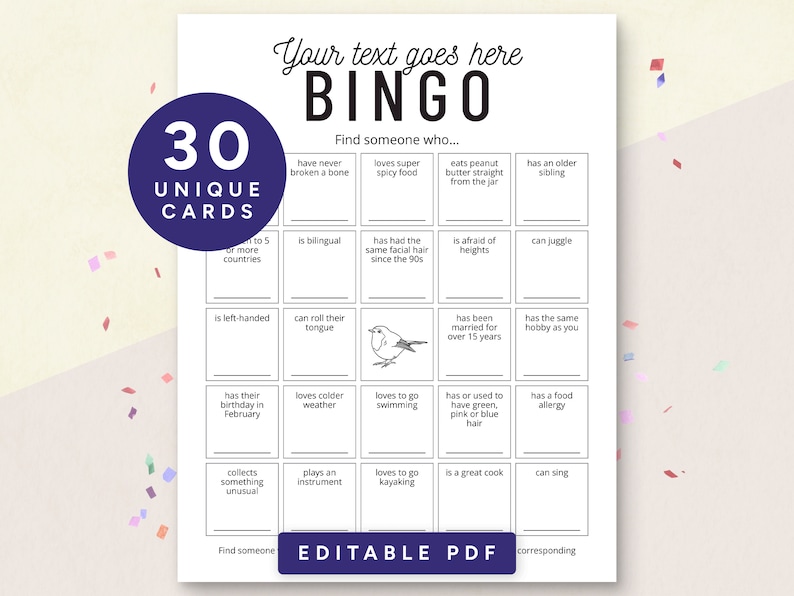 Get to Know You Bingo Template, 30 Custom Bingo Cards, Find the Guest ...
