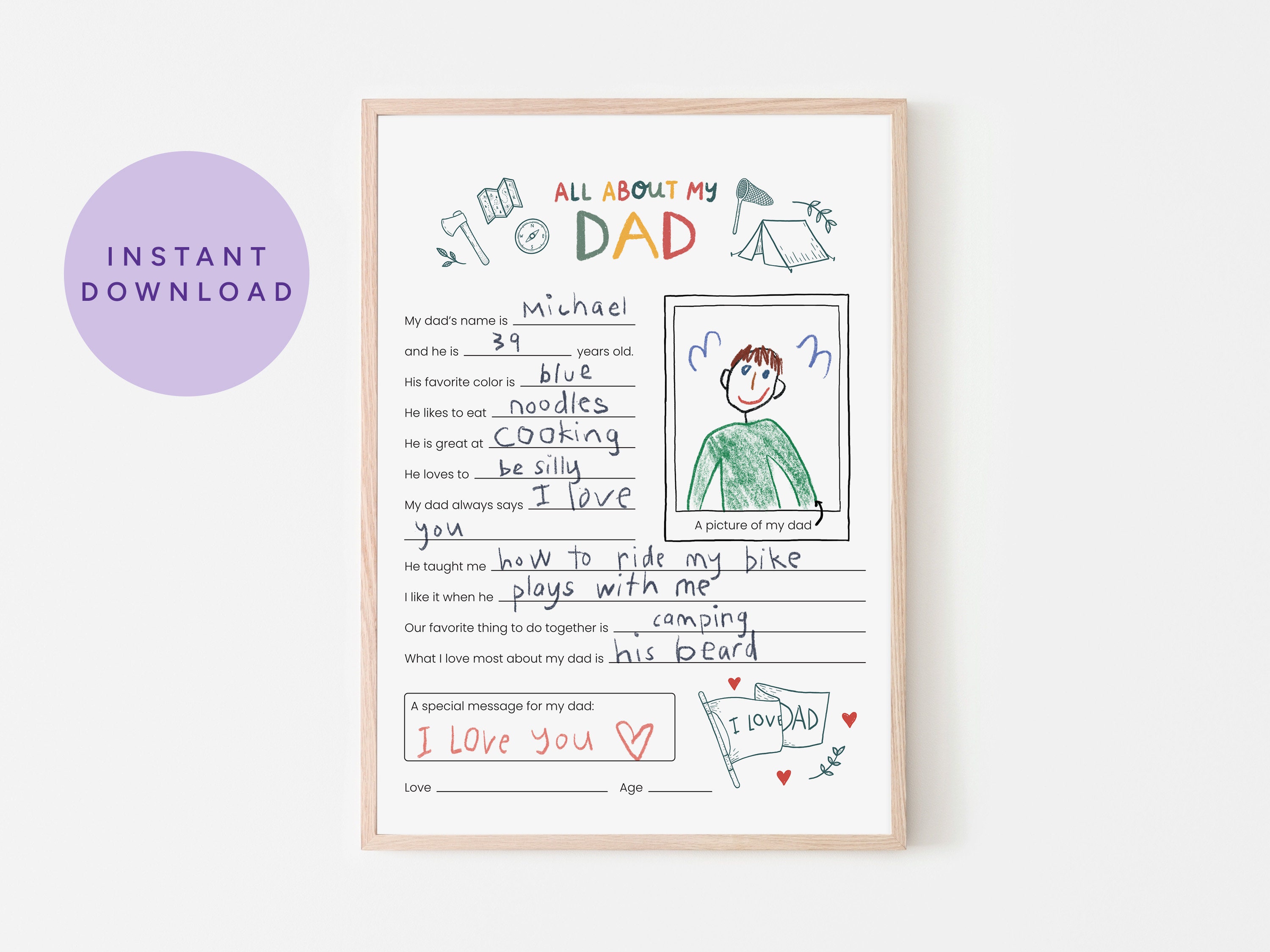 All About My Dad Printable, DIY Father's Day Questionnaire, Instant ...