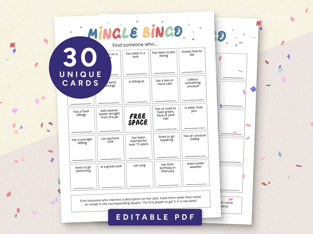 Mingle Bingo, Find the Guest Bingo, Get to Know You Bingo, Find Someone ...