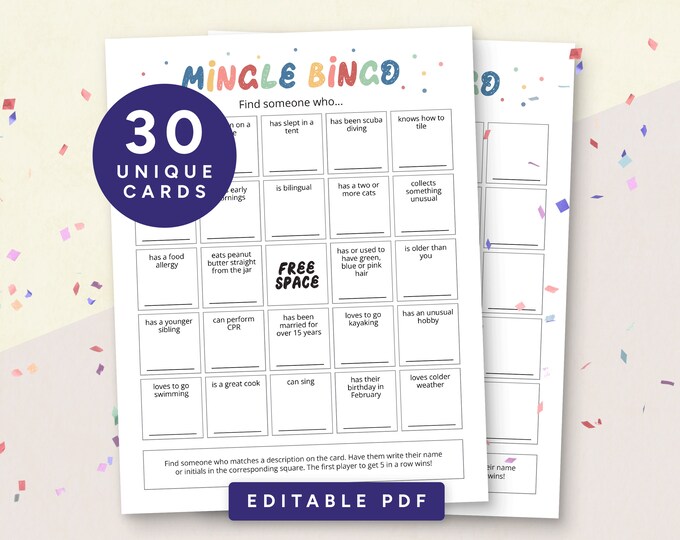 Mingle Bingo, Find the Guest Bingo, Get to Know You Bingo, Find Someone ...